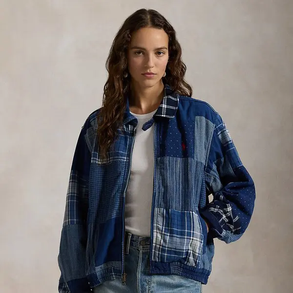Ralph Lauren Patchwork Cotton-Linen Windbreaker In Indigo